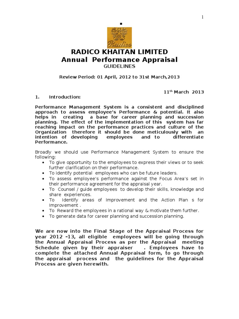 Annual Appraisal Guidelines 2012-13 | Download Free PDF | Performance ...