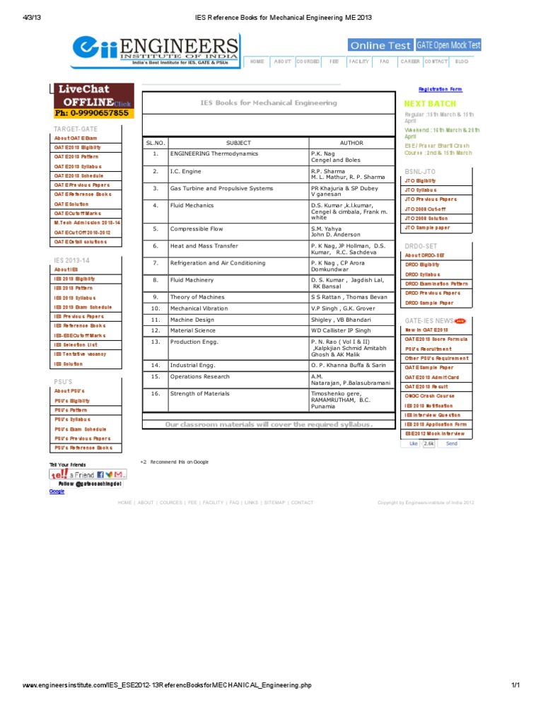 IES Reference Books For Mechanical Engineering ME 2013 | PDF ...