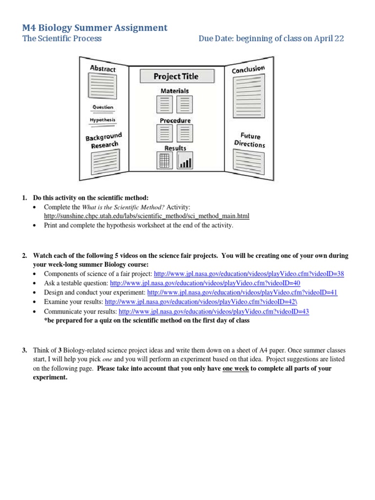 m4 Biology Summer Assignment | PDF | Senses | Experiment