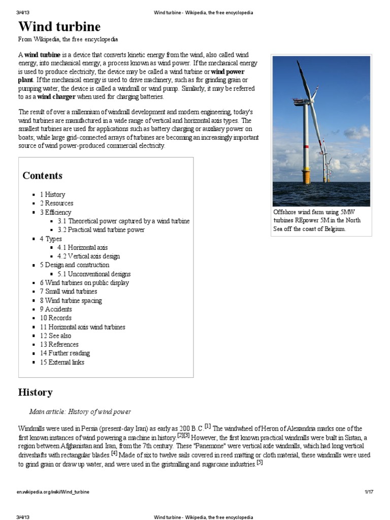 Wind Turbine - Wikipedia, The Free Encyclopedia | PDF | Wind Turbine ...