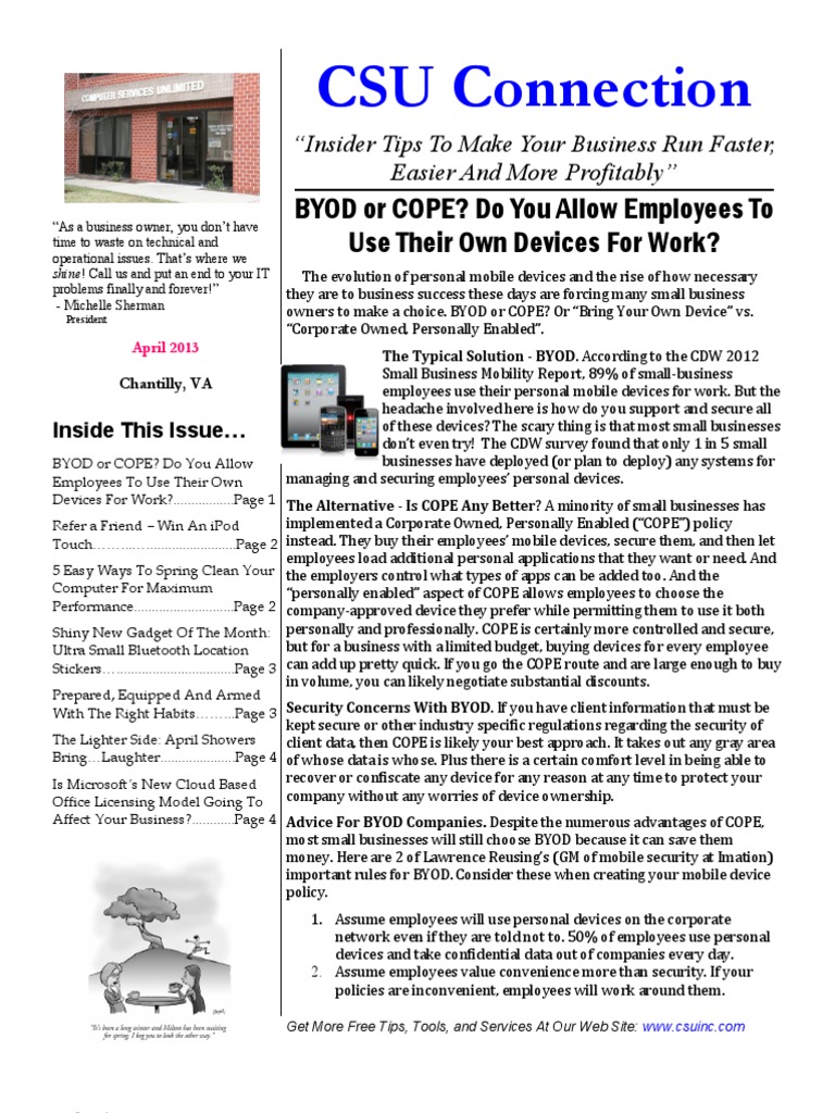 CSU Connection: BYOD or COPE? Do You Allow Employees To Use Their Own ...