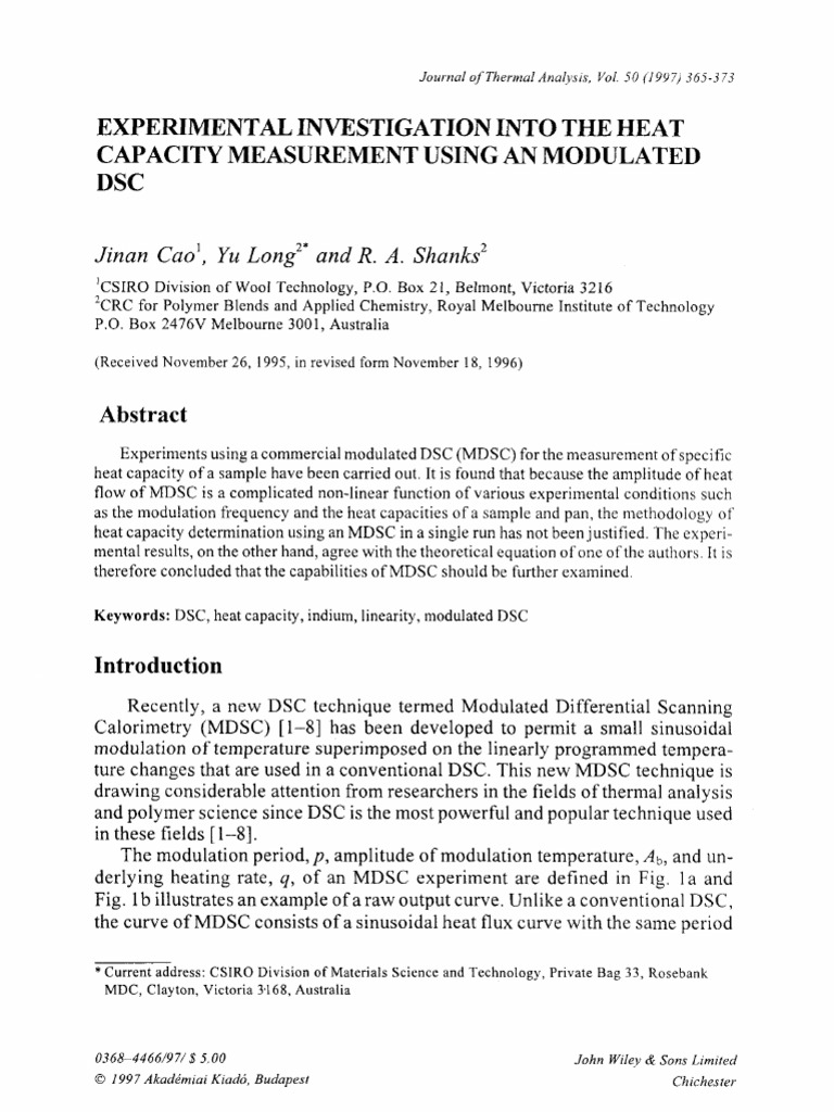 Experimental Investigation Into The Heat Capacity Measurement Using A Modulated DSC | PDF ...