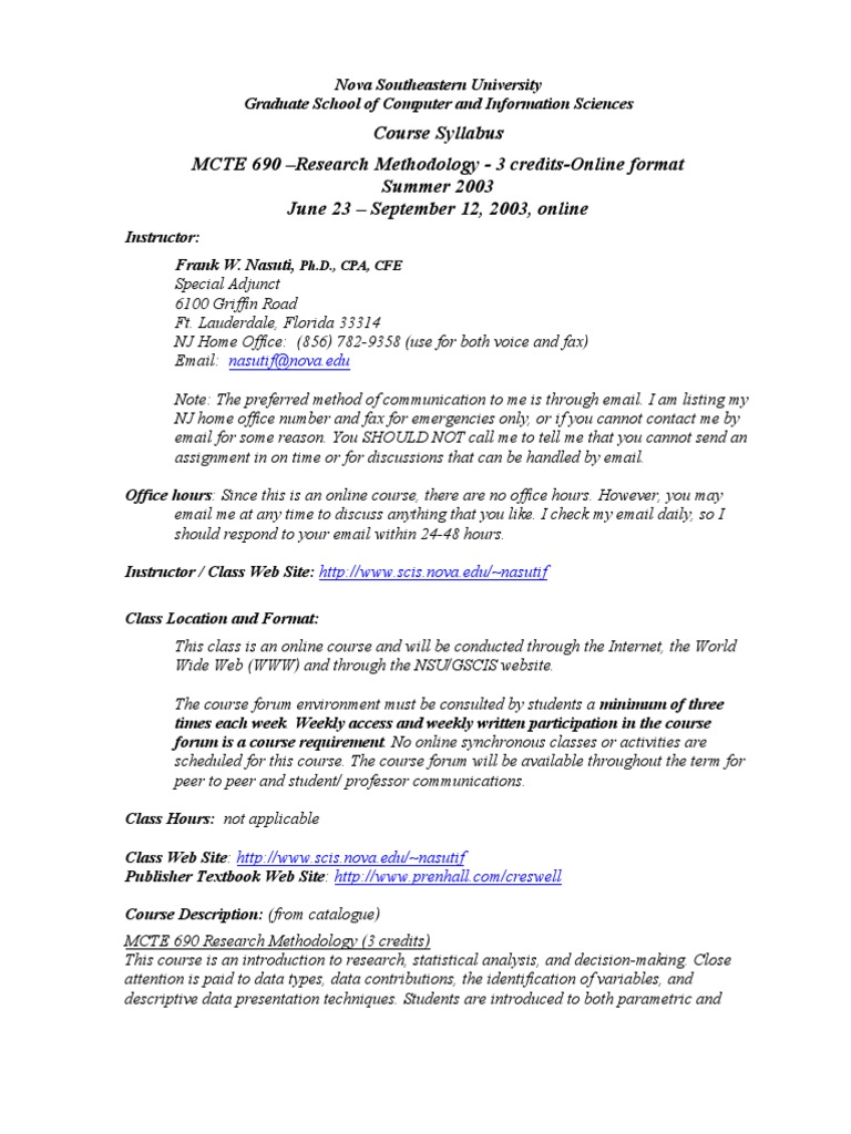 Course Syllabus MCTE 690 - Research Methodology - 3 Credits-Online ...