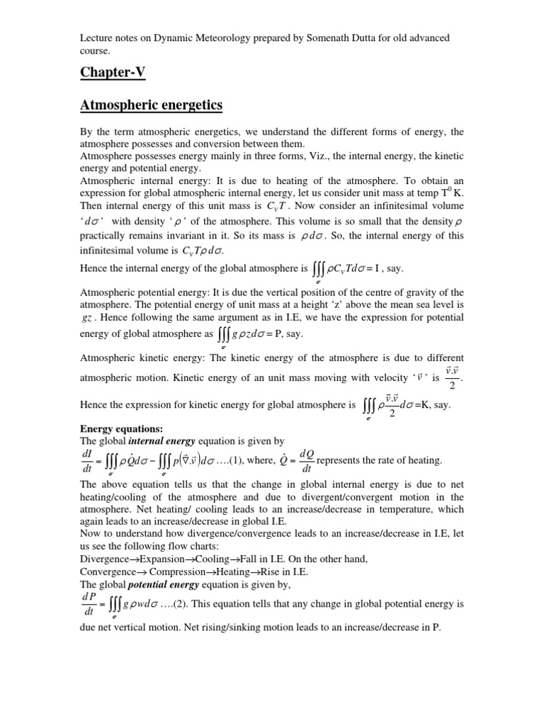 Chapter-V Atmospheric Energetics: Energy Equations | PDF | Atmosphere ...