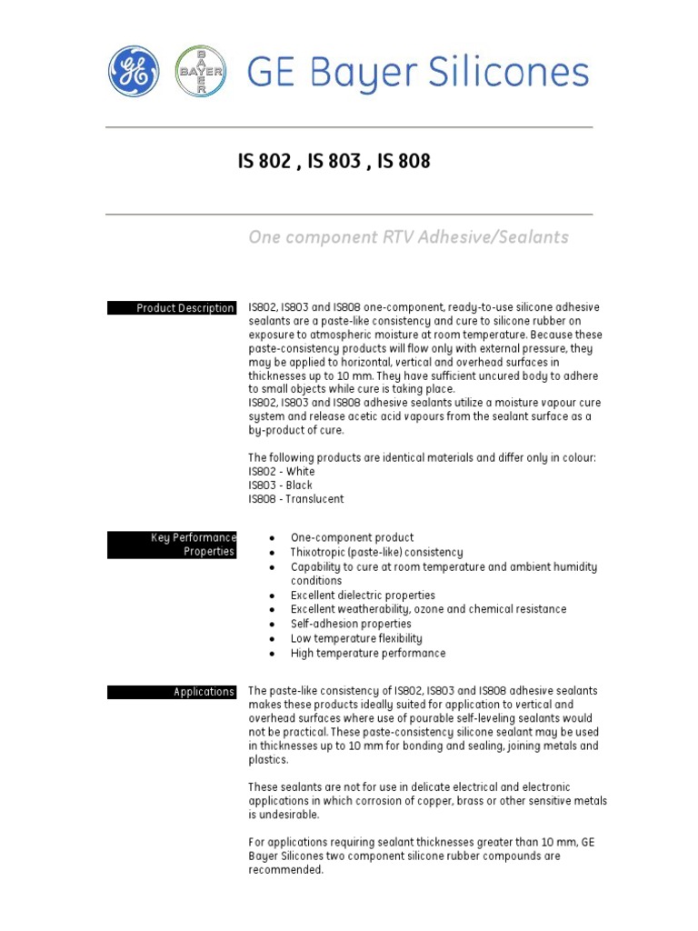 RTV Is800 Series | PDF | Silicone | Adhesive
