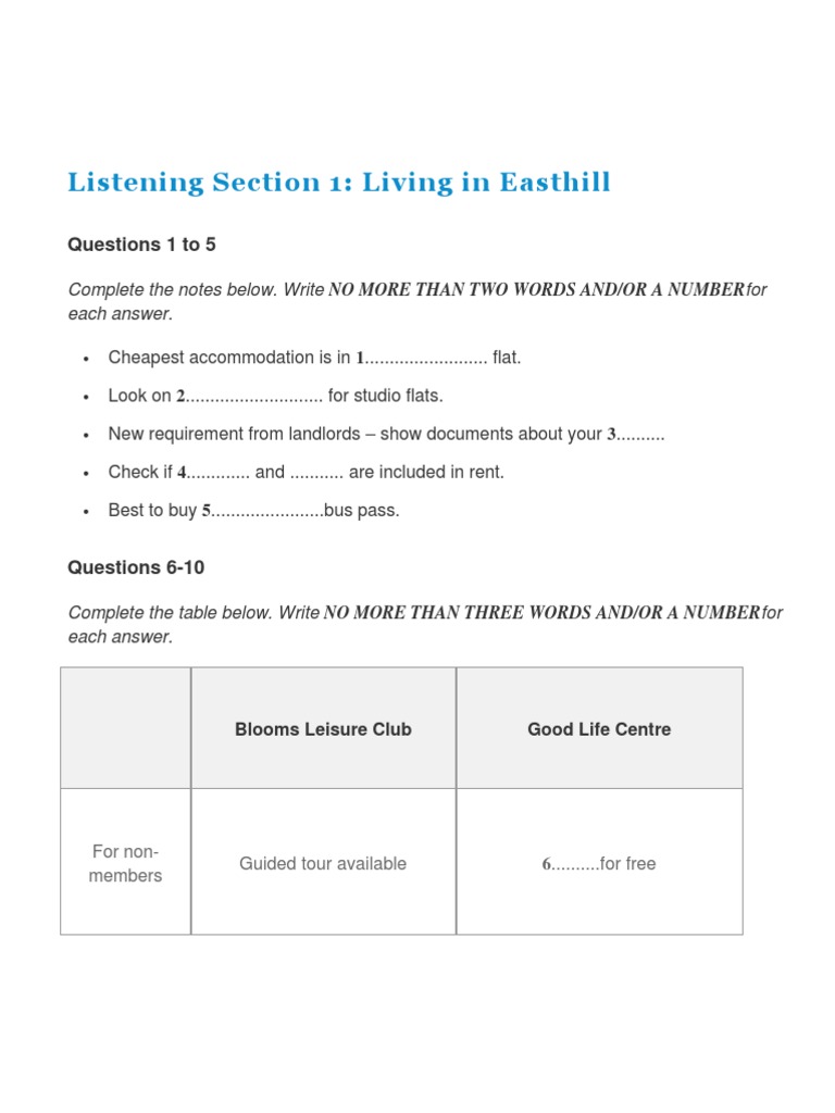 LTS Writing Test - Free Sample Lessons: Listening Section 1: Living in ...