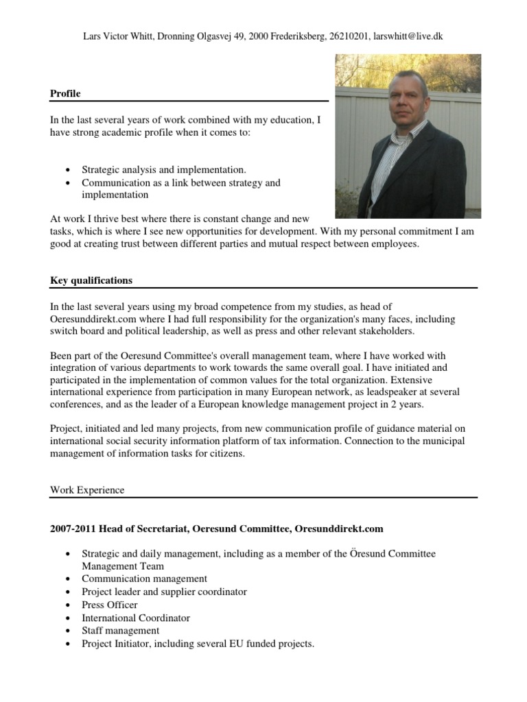 CV Lars V Whitt English | PDF | Leadership | Strategic Management