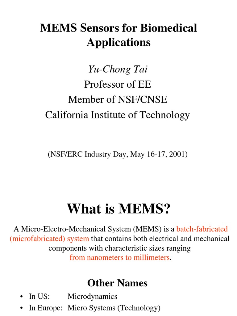 MEMS Sensors in Biomedical Applications | PDF | Microelectromechanical ...