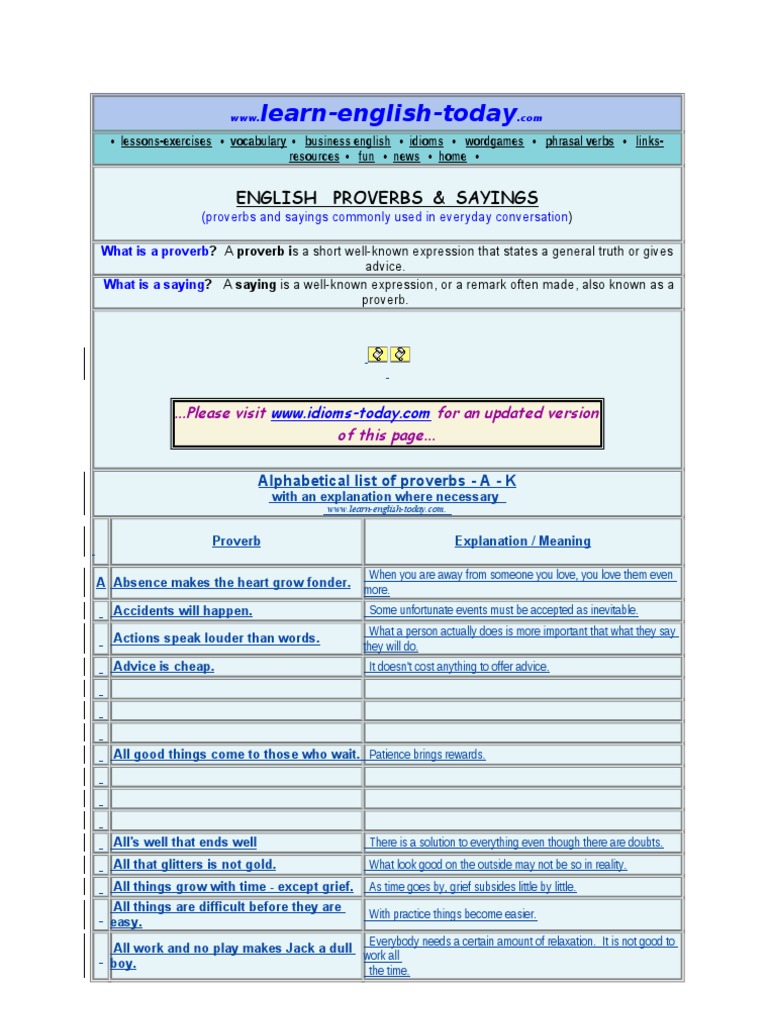 A Comprehensive Collection of English Proverbs and Sayings Explained | PDF | Idiom | Friendship