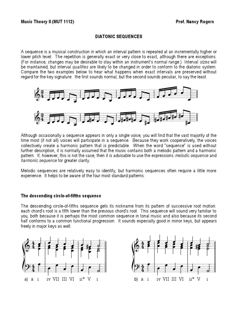 Diatonic Sequence Handout | PDF | Minor Scale | Chord (Music)