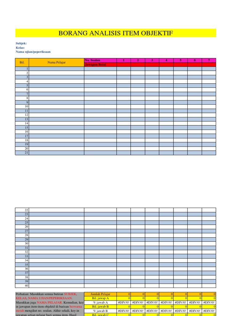 Borang Analisis Item Objektif | PDF