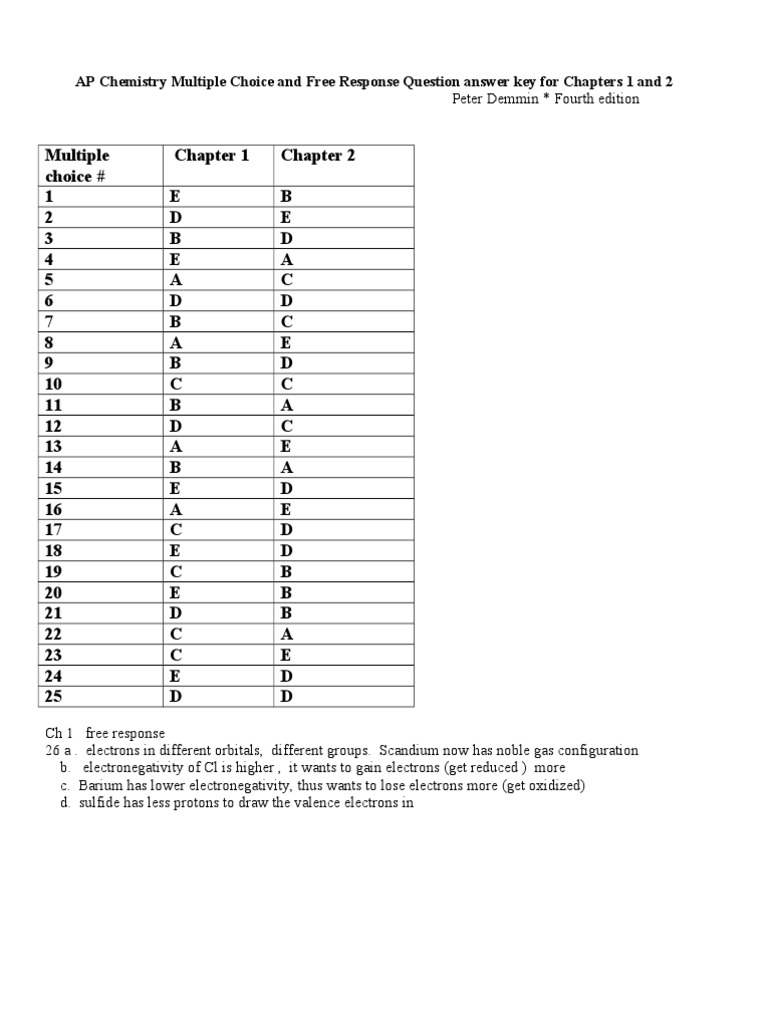 AP Chemistry Answer Key: Chapters 1-12 | PDF | Gases | Redox