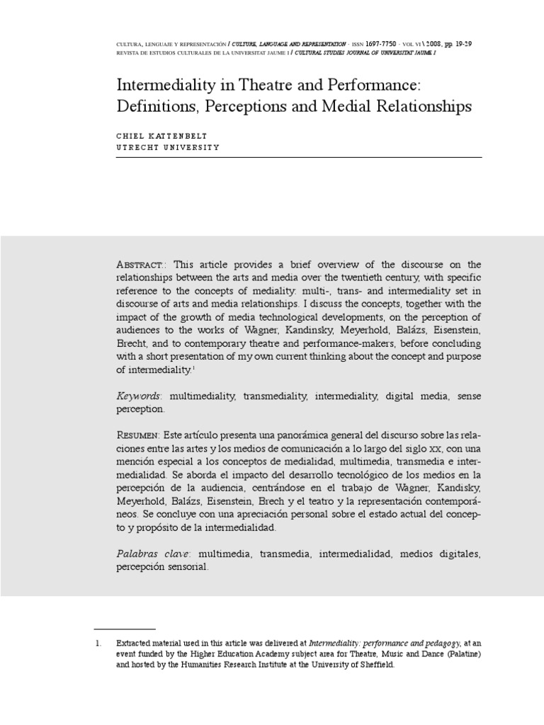Intermediality in Theatre and Performance: Definitions, Perceptions and ...