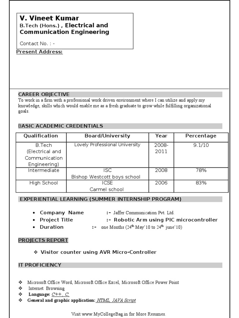 Ece Resume Structure | PDF