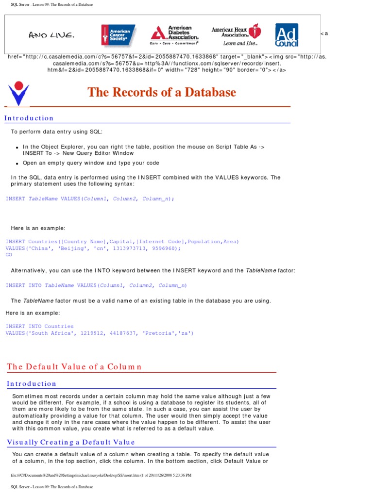 Database Records | PDF | Microsoft Sql Server | Sql