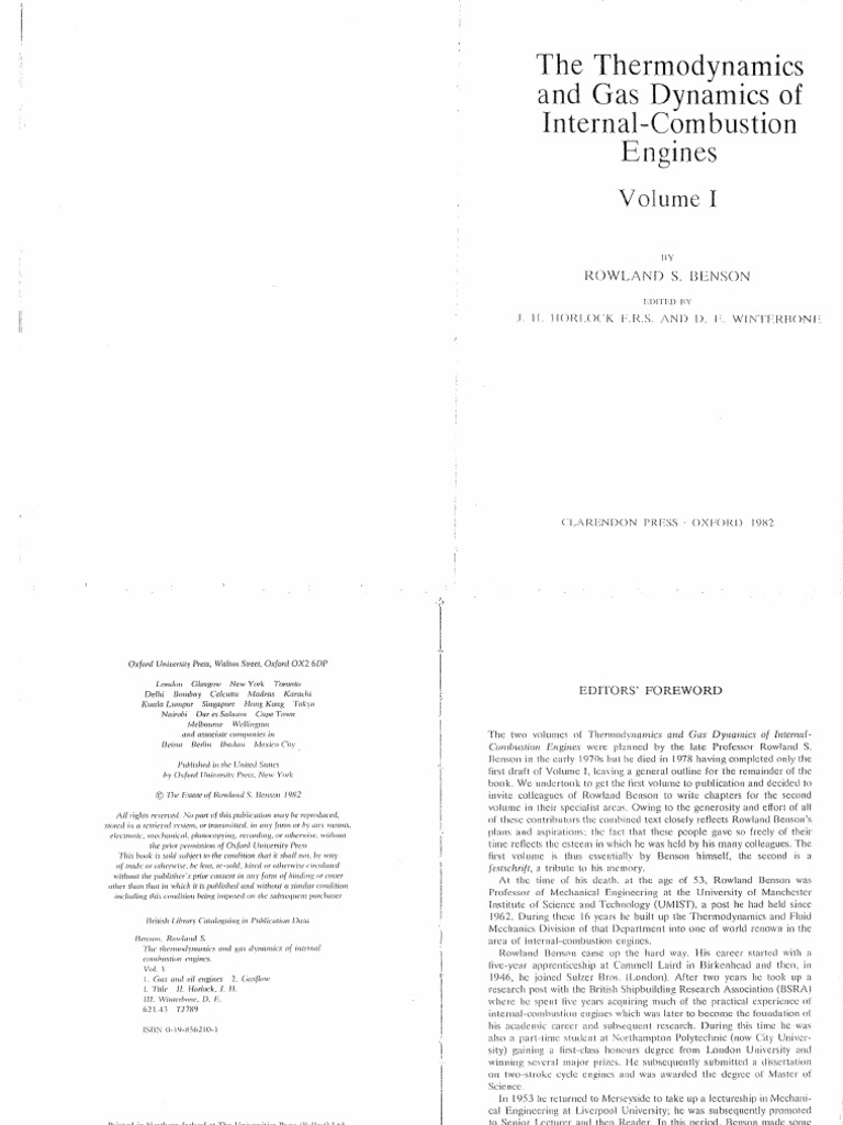 Benson RS - The Thermodynamics and Gas Dynamics of Internal Combustion ...