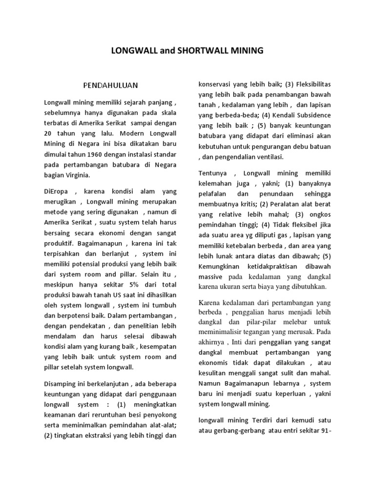 Longwall and Shortwall Mining | PDF