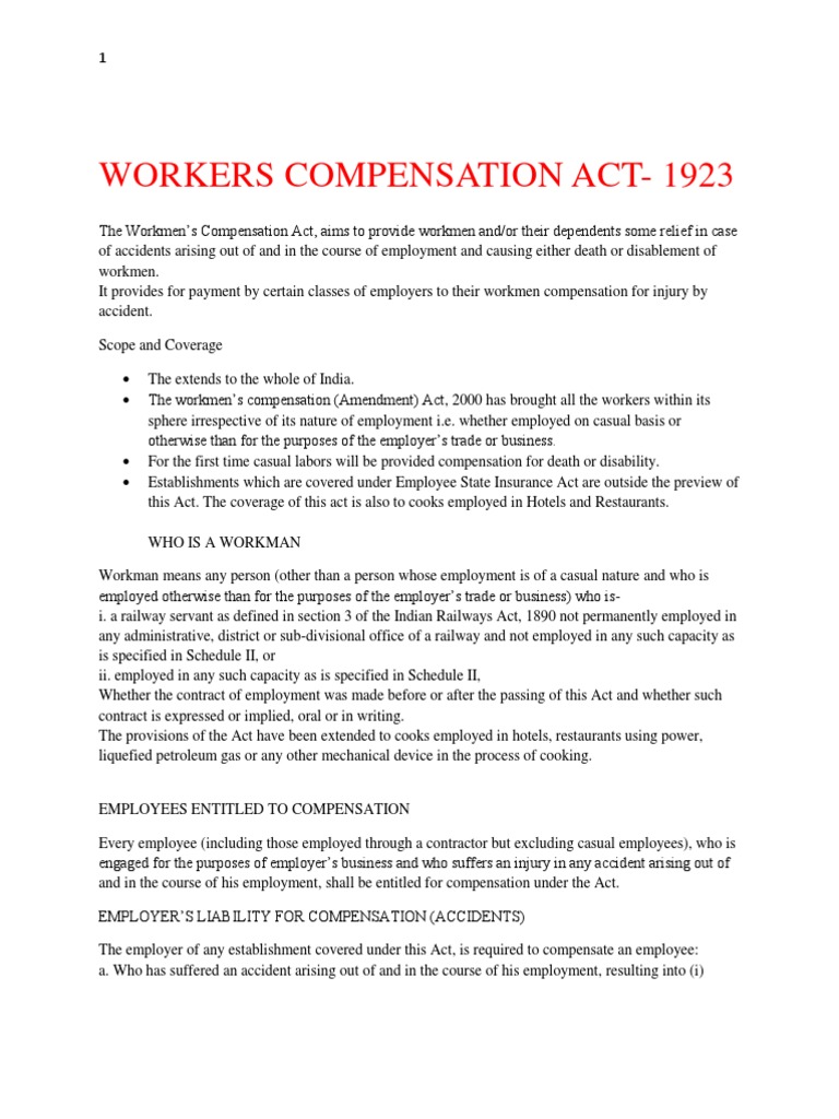 Workmens Compensation Act | PDF | Workers' Compensation | Employment