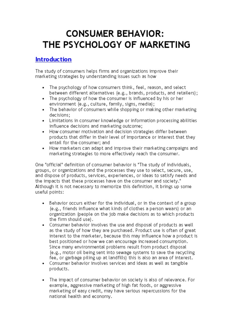 Consumer Behavior: The Psychology of Marketing | PDF | Survey ...