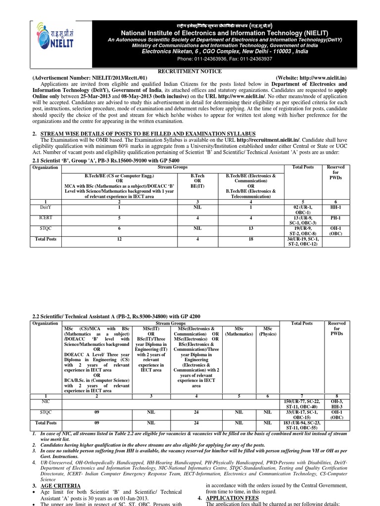 NIELIT | PDF | Recruitment | Test (Assessment)