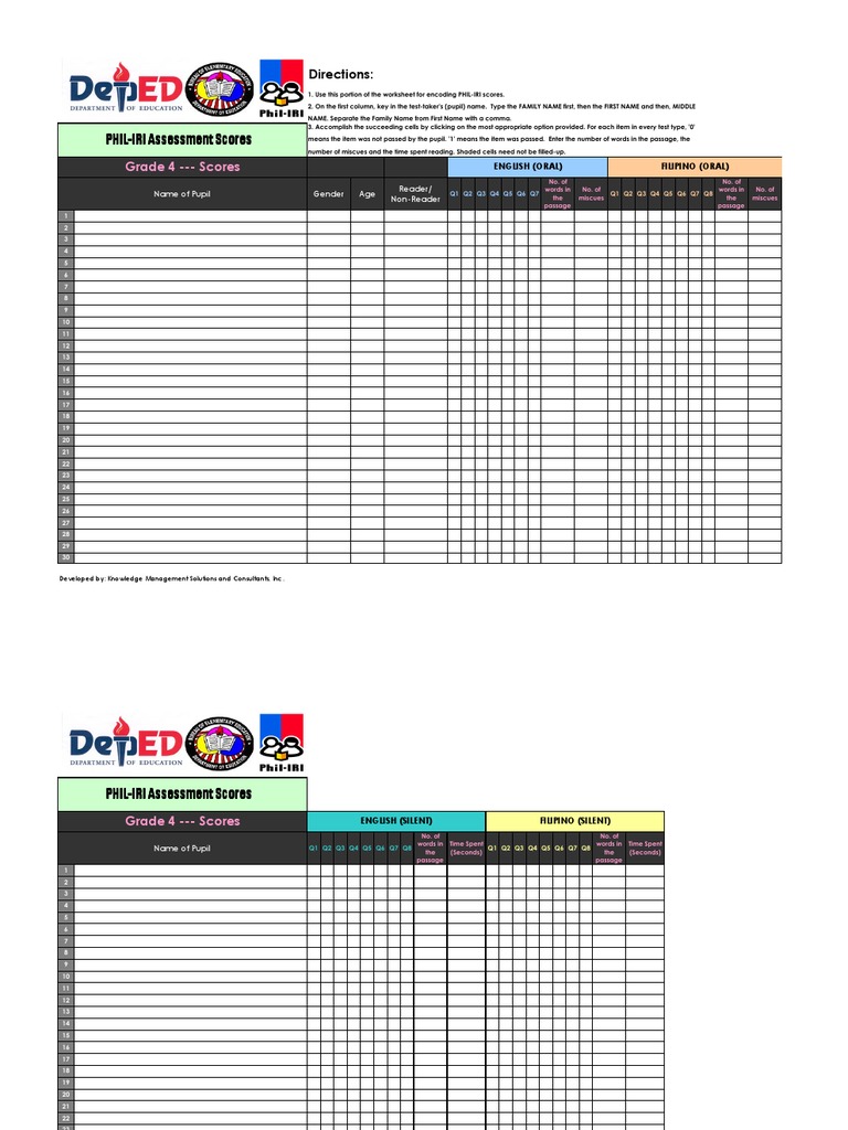 (Grade 4) PHIL-IRI Form For Printing PDF | PDF