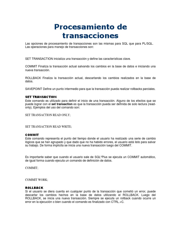 Procesamiento de Transacciones | PDF | SQL | Bases de datos