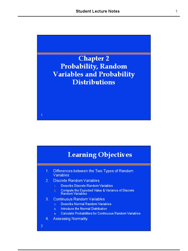 Chapter 2 Probability, Random Variables and Probability Distributions | PDF | Normal ...