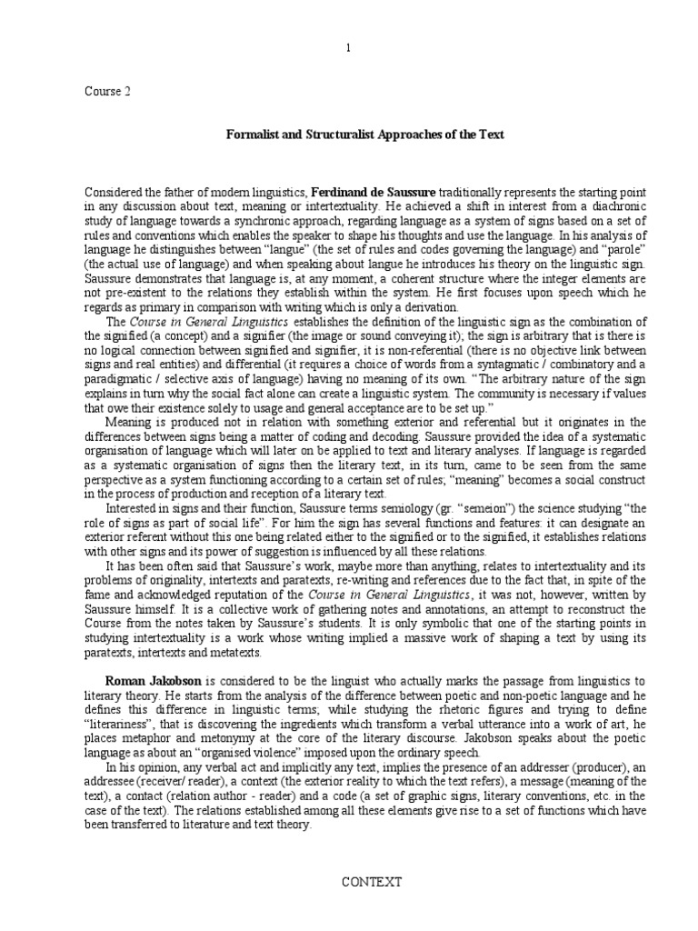 2. Formalist and Structuralist Approaches | Linguistics | Intertextuality