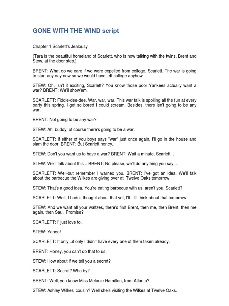 Gone With The Wind Script | PDF | Unrest