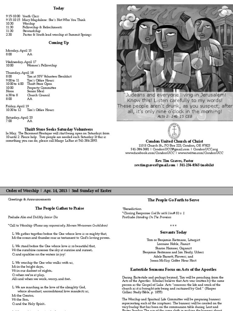 4-14-13 Condon UCC Worship Bulletin | PDF | Acts Of The Apostles ...