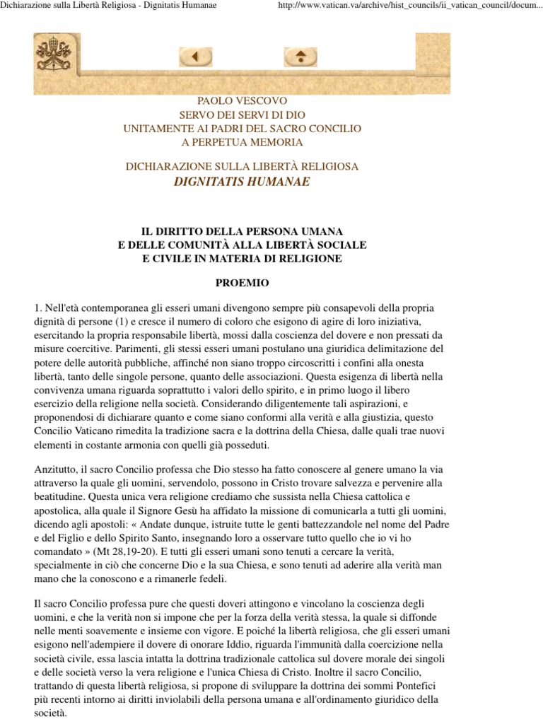 Dichiarazione Sulla Libertà Religiosa - Dignitatis Humanae | PDF