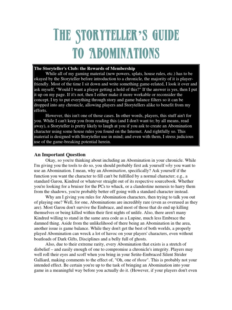 The Storyteller Guide To Abominations | PDF