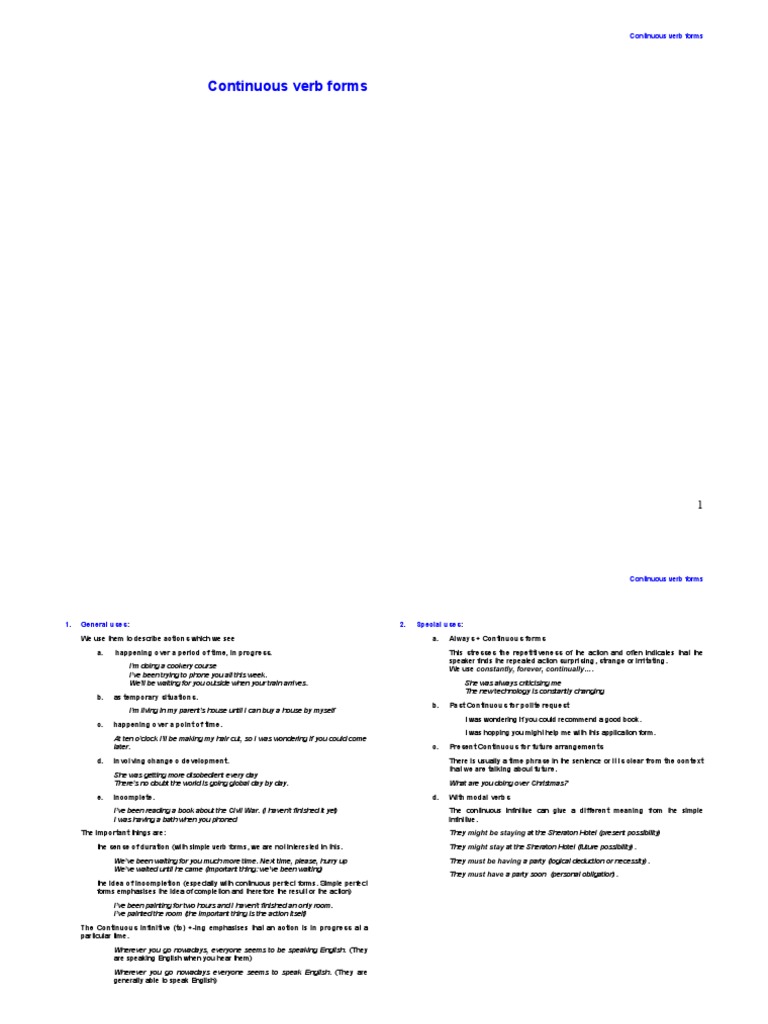 Continuous Verb Forms | PDF | Style (Fiction) | Verb