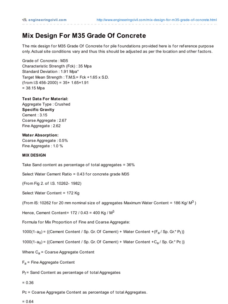 M35 Concrete Mix Design Ratio Guide | PDF | Construction Aggregate ...