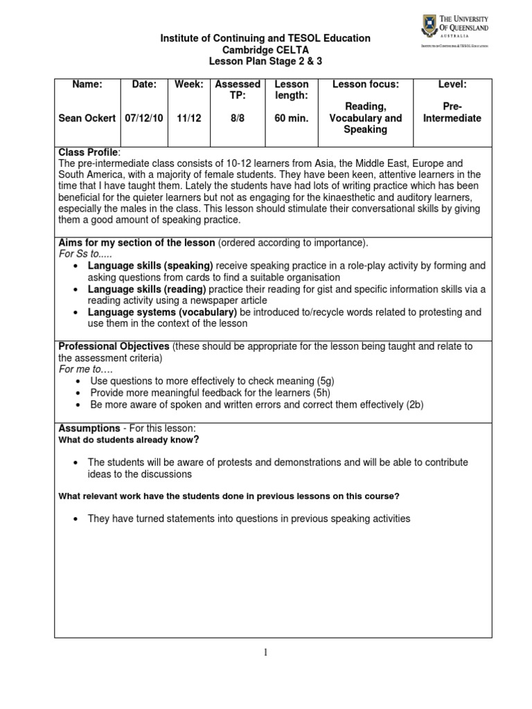 Promoting Speaking Skills through Role-Play: A Lesson Plan for a Pre ...