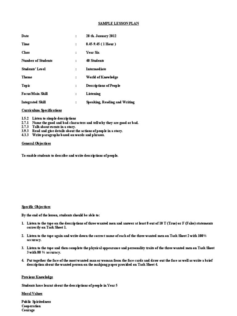 Lesson Plan Listening Wanted Men | PDF | Reading Comprehension ...