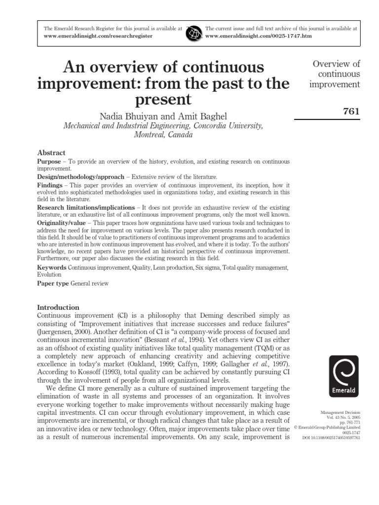 Continuous Improvement History and Evolution | PDF | Lean Manufacturing ...