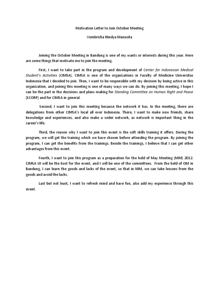 Motivation Letter To Join October Meeting | PDF