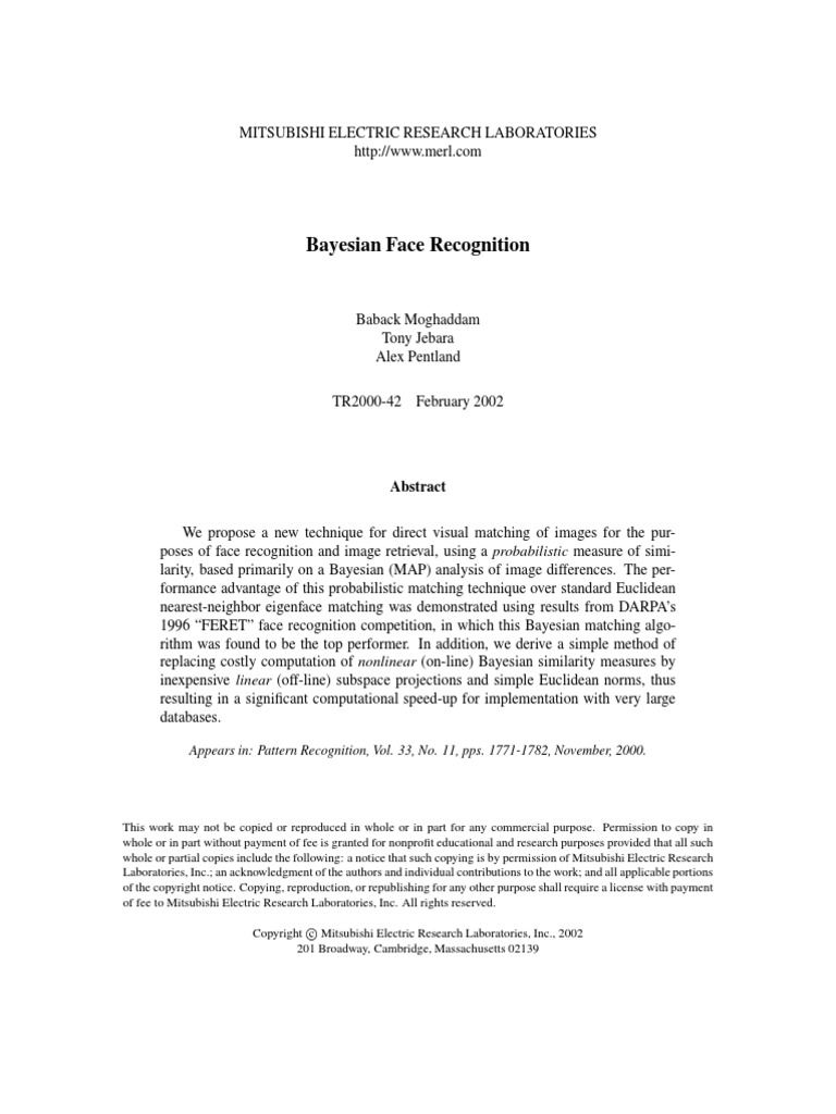 Bayesian Face Recognition Pdf Copyright Areas Of Computer Science 