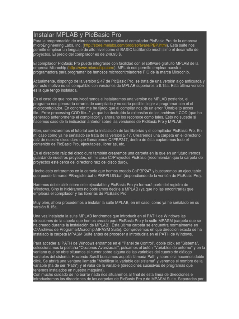 Instalar Mplab Y Picbasic Pro Pdf Compilador Programación De Computadoras 