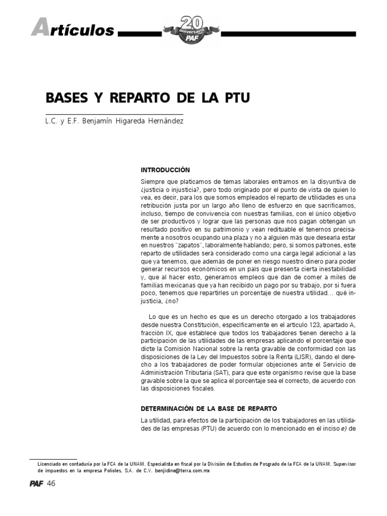 Bases y Reparto de La PTU | PDF | Salario | Impuestos