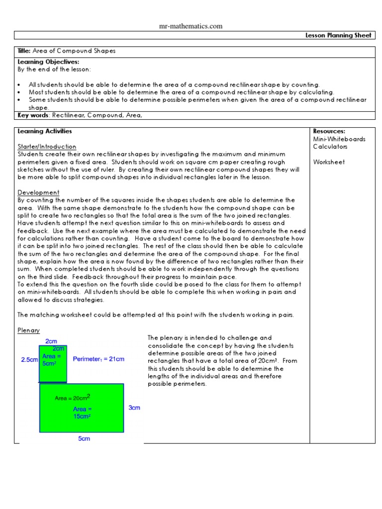 Compound Areas Lesson Plan | PDF | Shape | Rectangle