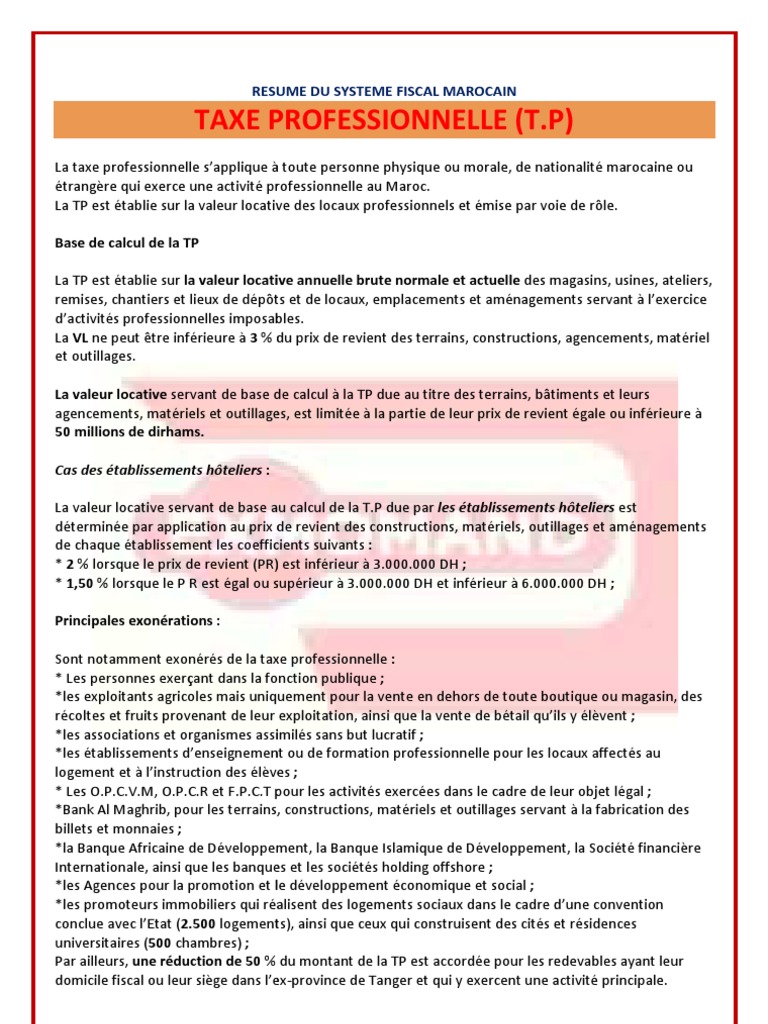 Taxe Professionnelle | PDF | Finance et gestion monétaire