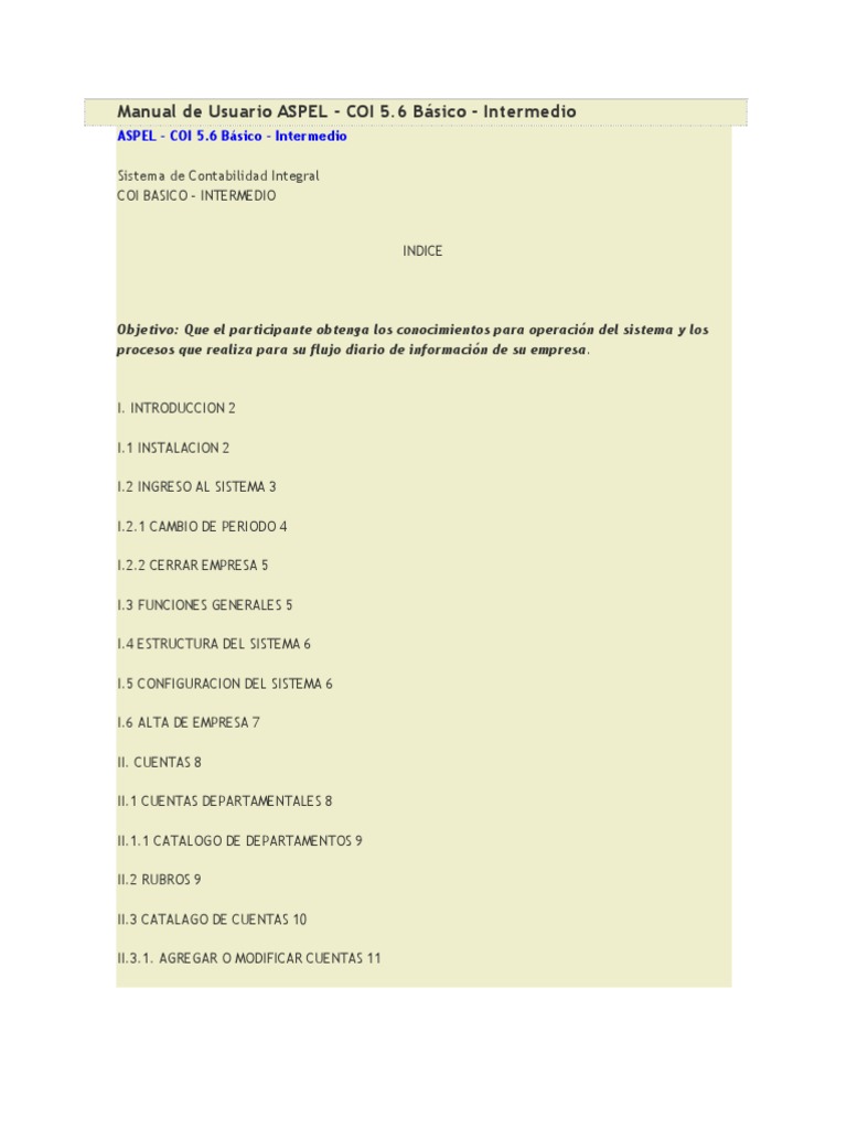 Manual ASPEL COI 5.6: Guía Básica e Intermedia | PDF | Depreciación | Contabilidad