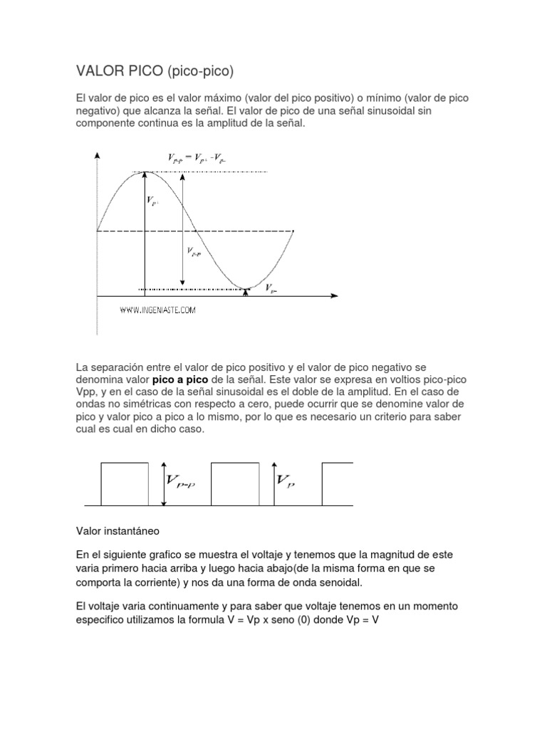 Valor Pico y Pico a Pico en Señales | PDF | voltaje | Olas