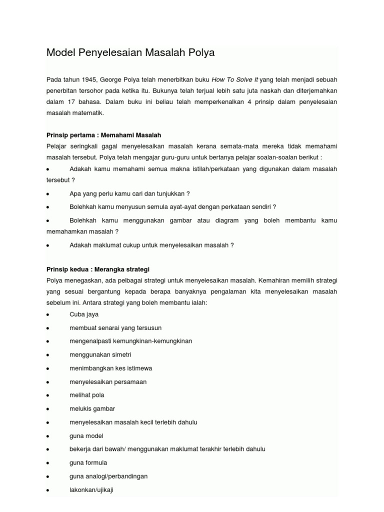 Model Penyelesaian Masalah Polya | PDF