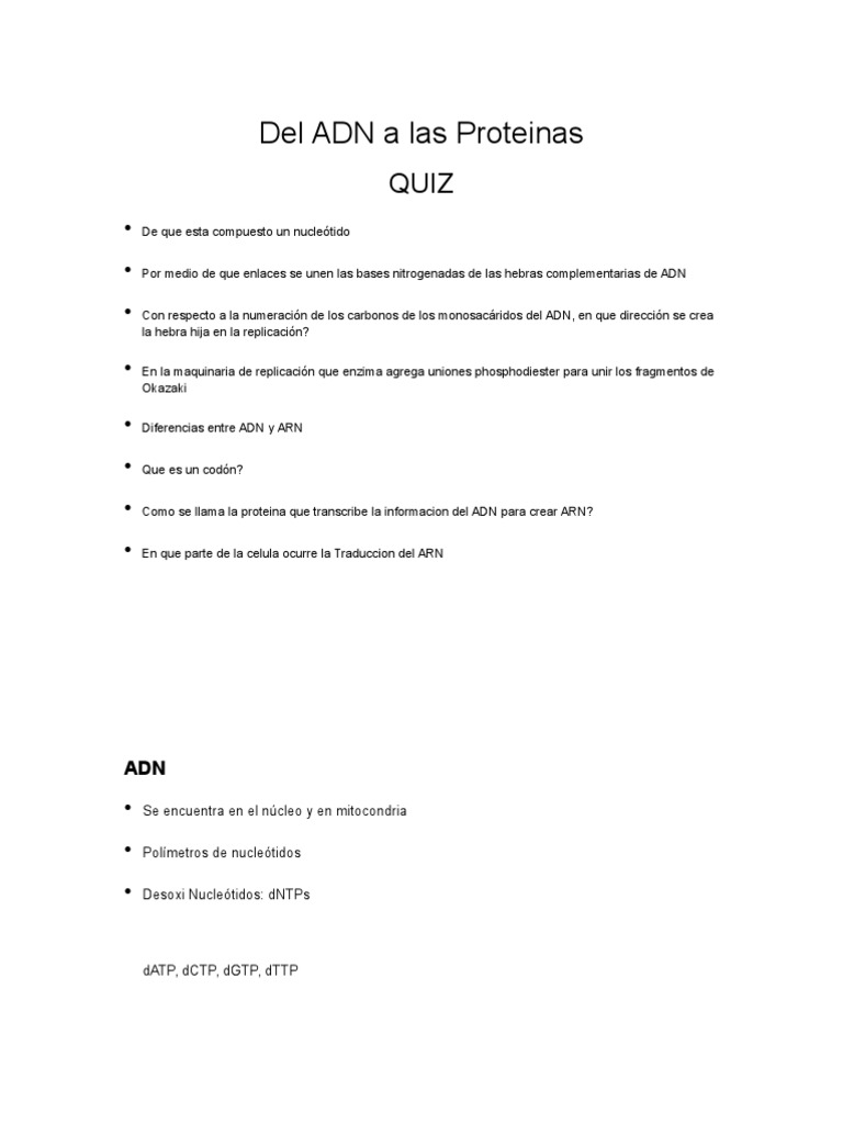 Del ADN A Las Proteinas Printout | PDF | Rna | Replicación De Adn