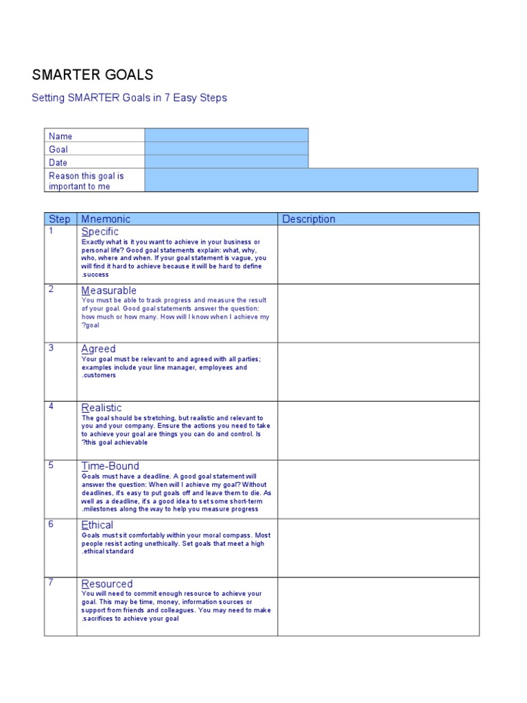Smarter Goals Template | PDF | Goal | Applied Psychology