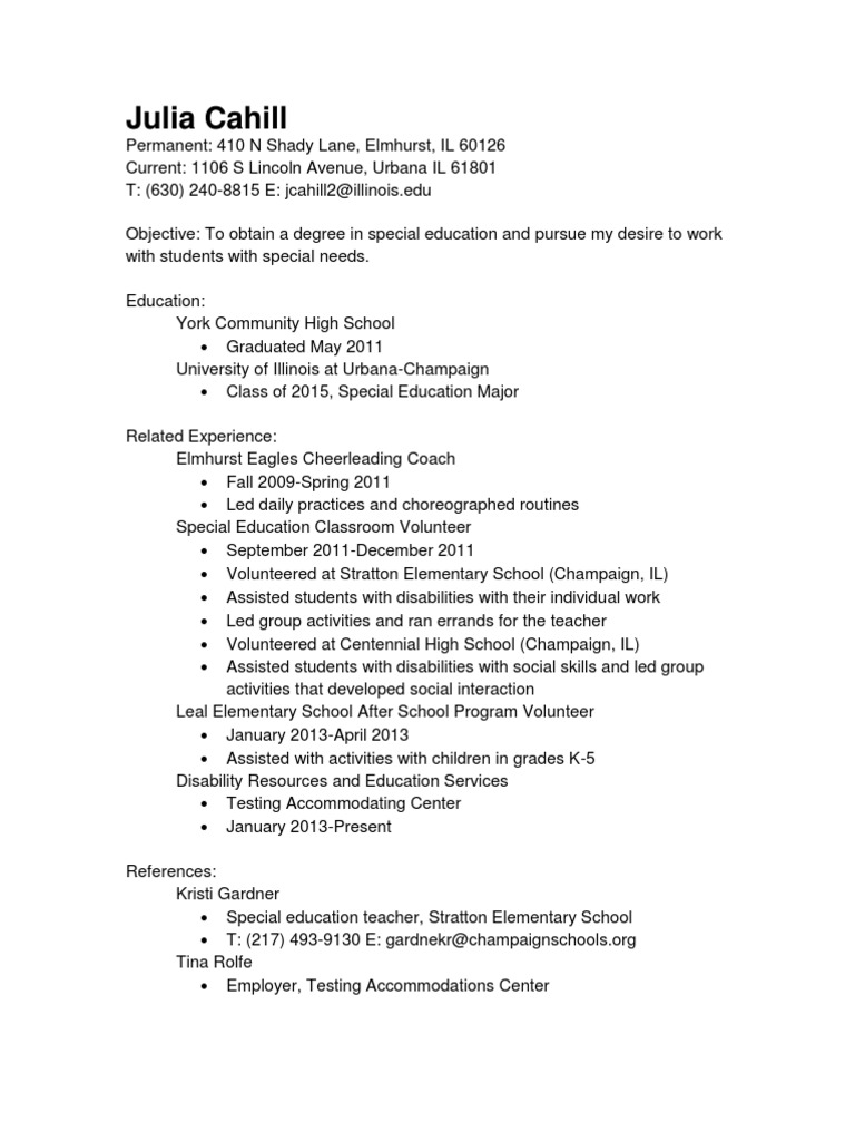 Julia Cahill's Special Education Resume | PDF