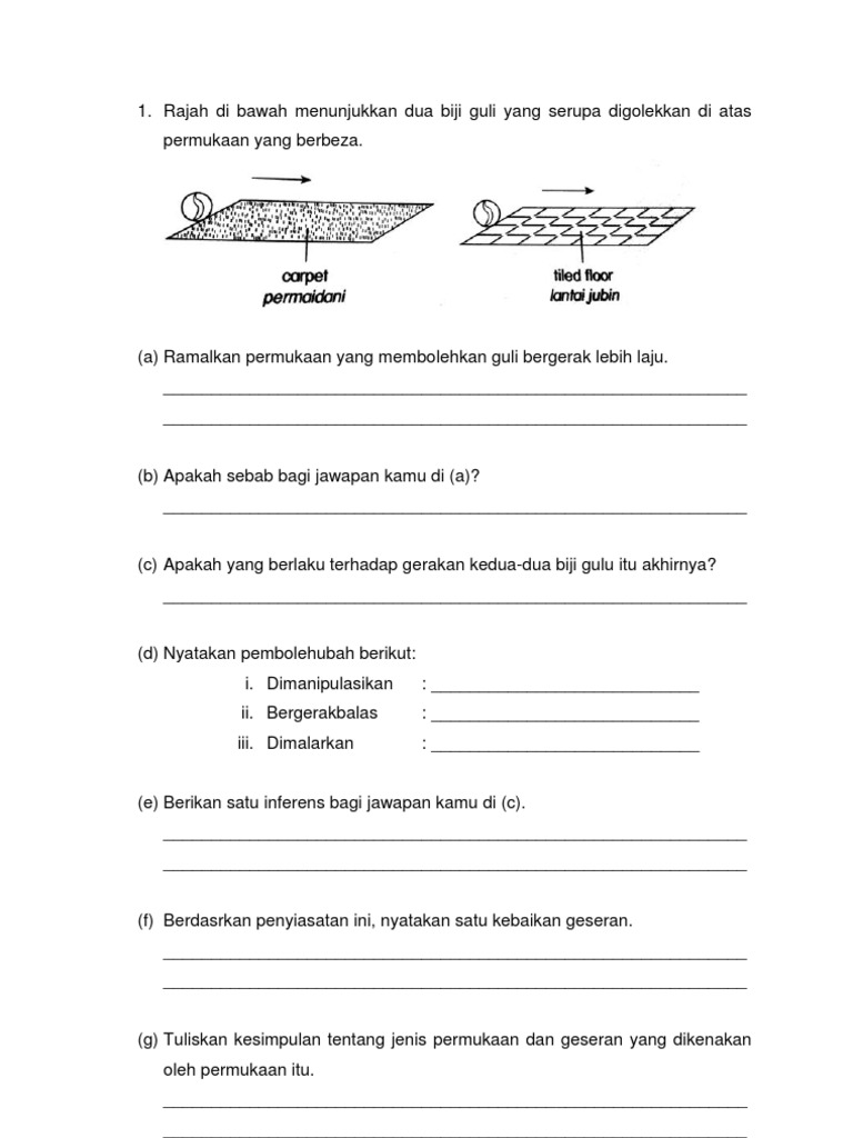 Latihan Daya Geseran Sains Tahun 6 | PDF